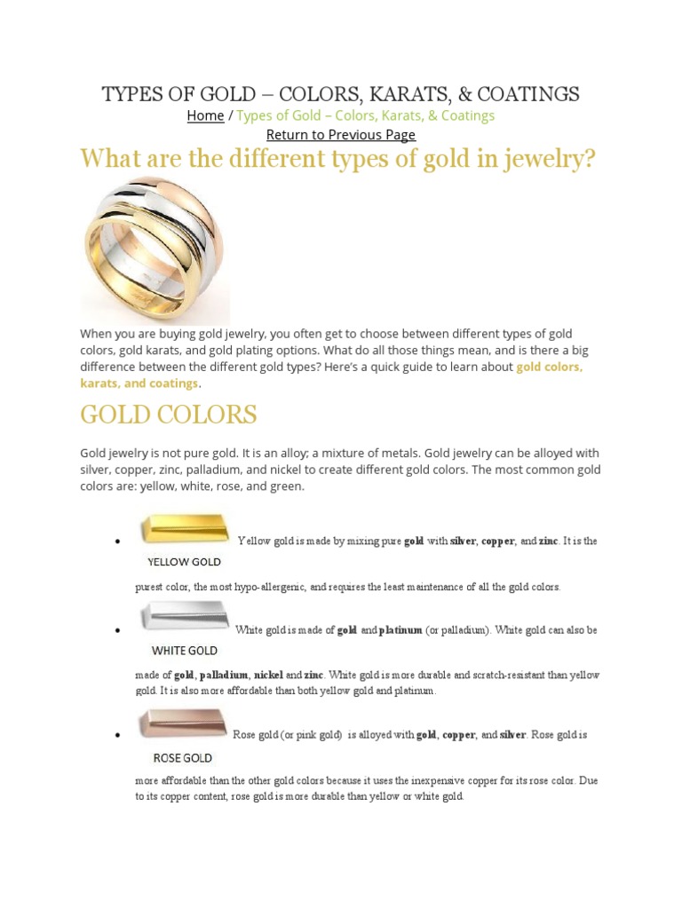 What Are The Different Types of Gold in Jewelry? | PDF | Fineness | Gold