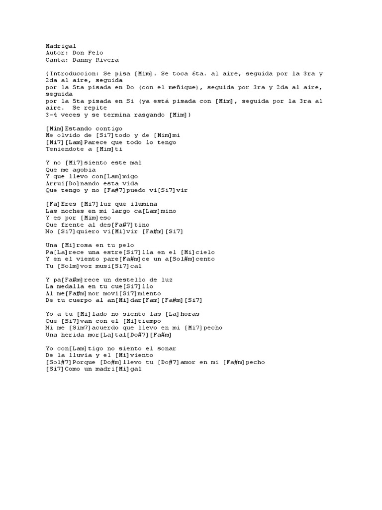 Letra y acordes de "Madrigal" | PDF | Entretenimiento (general)