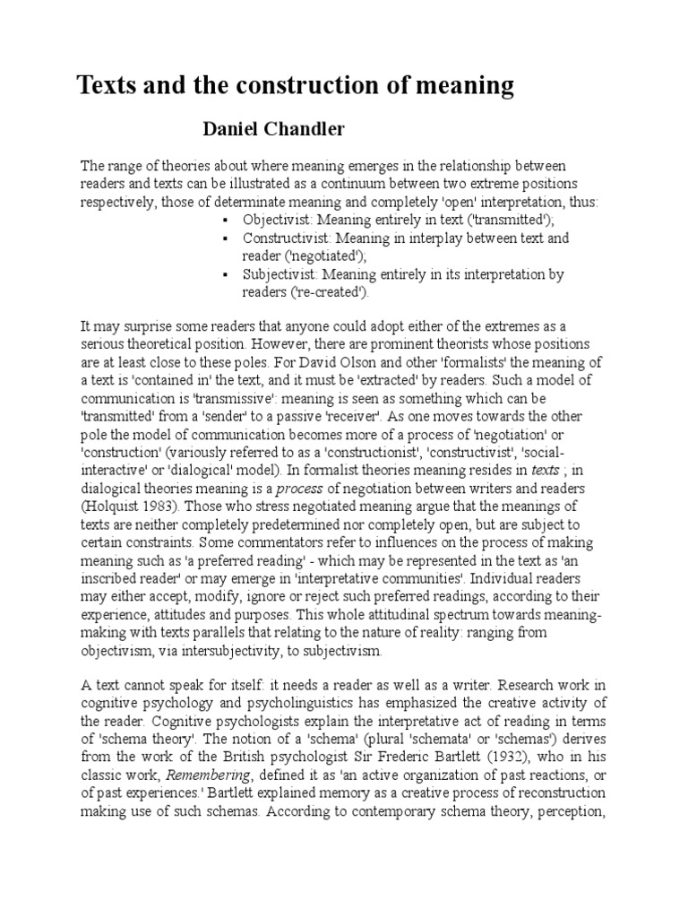 Chandler Texts and The Construction of Meaning | PDF