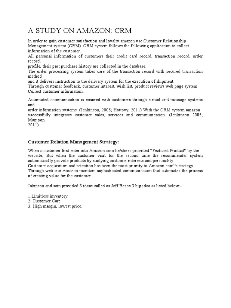 A Study On Amazon: CRM: Customer Relation Management Strategy | PDF ...