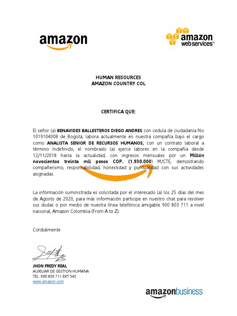 Certificado Amazon | PDF