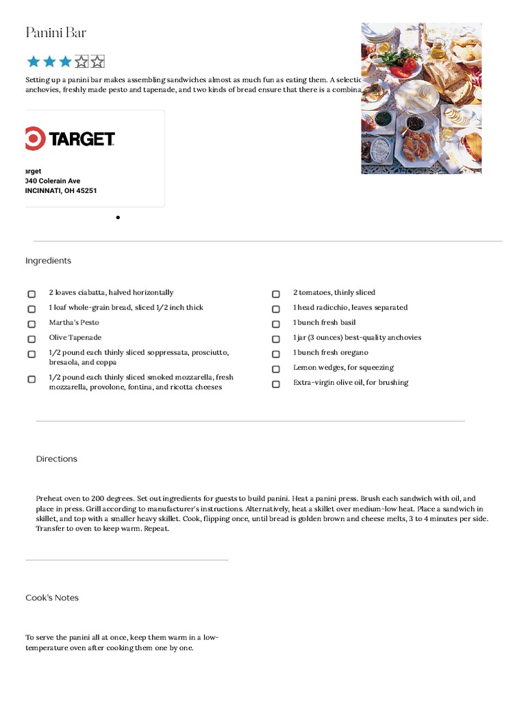Panini Bar Setup and Recipe Guide | PDF