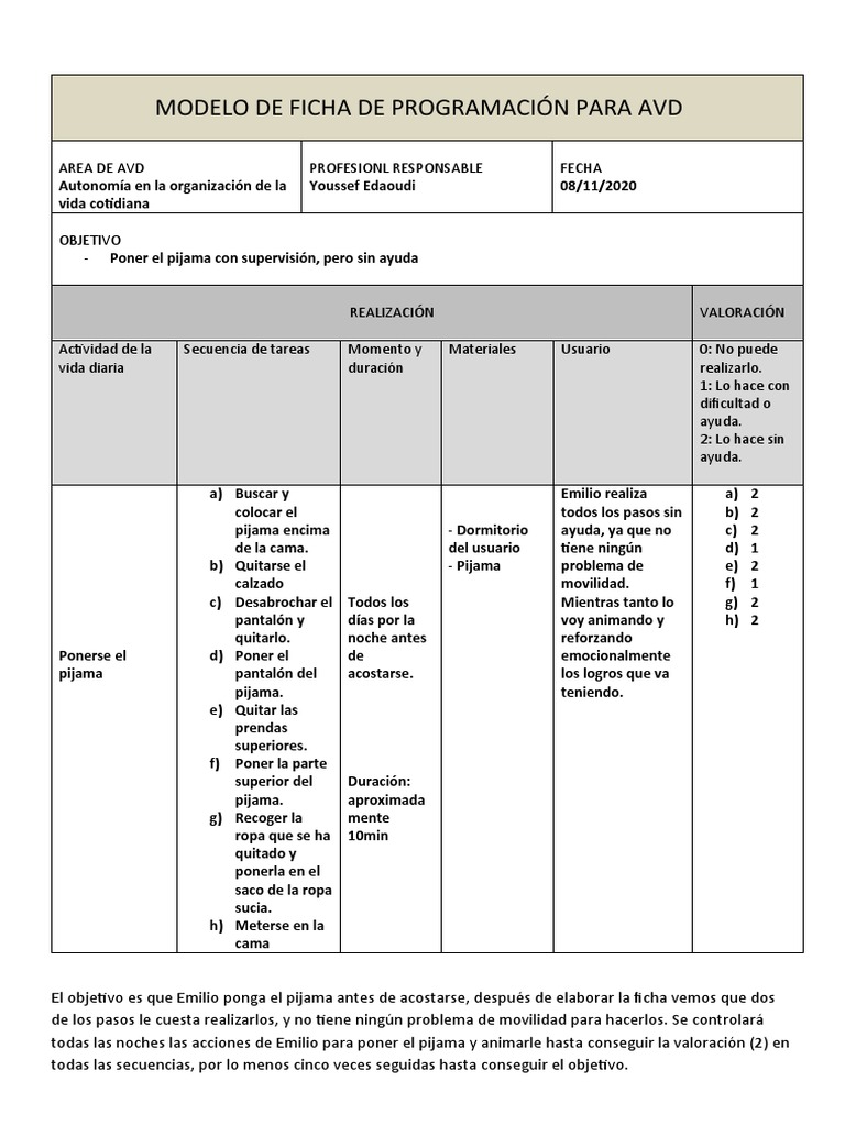 Modelo de Ficha de Programación para Avd | PDF | Ropa | Science