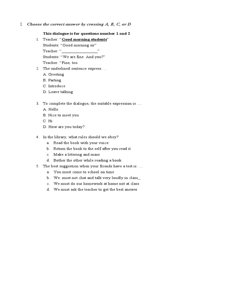 Choose The Correct Answer by Crossing A | PDF