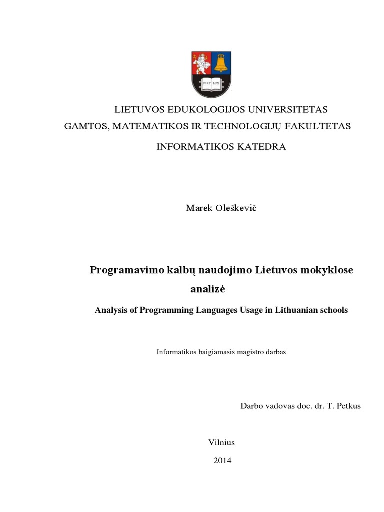 Programavimo Kalbos Mokykloje | PDF