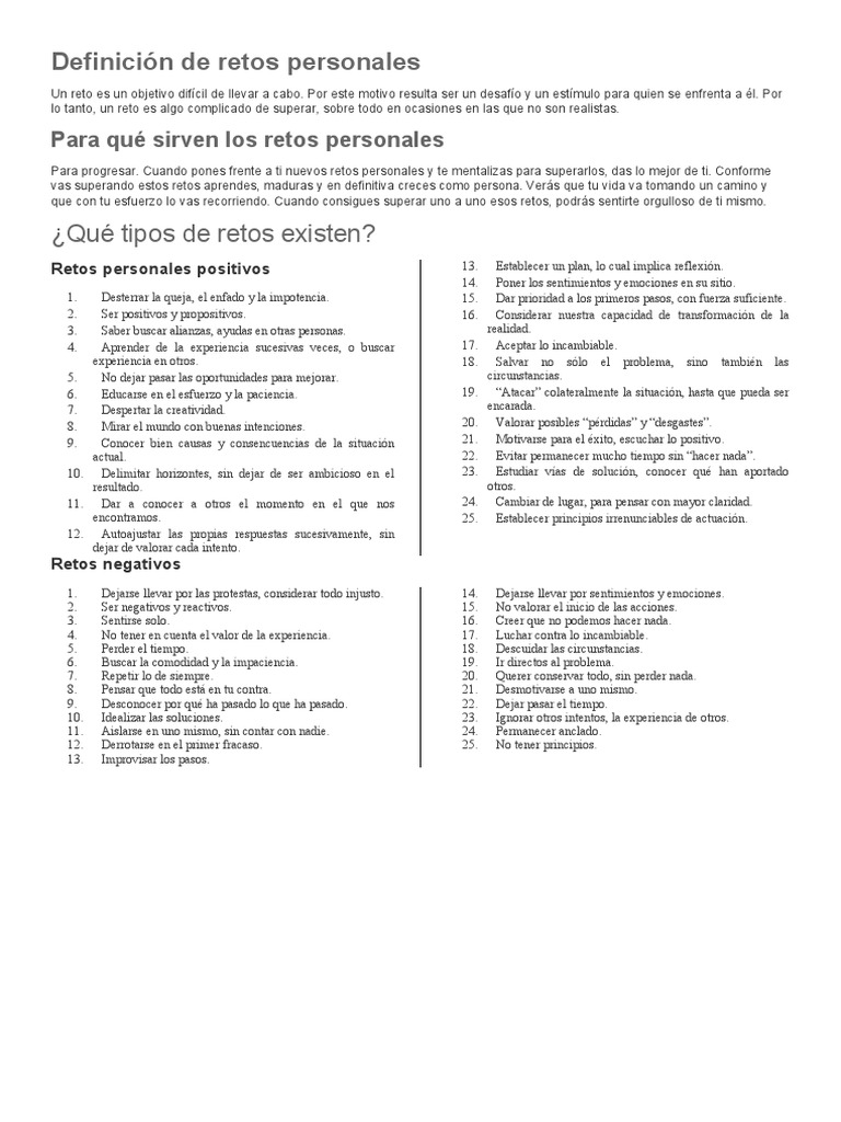 Definición de Retos Personales | PDF | Agitación | Science