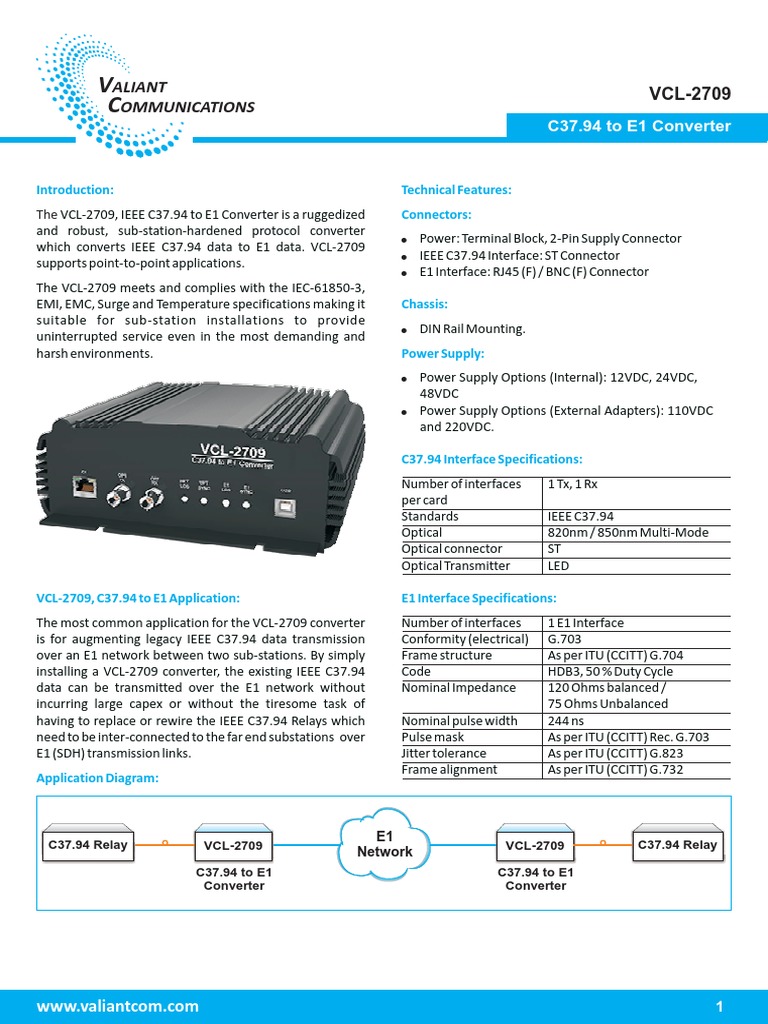 Vcl 2709 C37 94 To E1 Converter Pdf Power Supply Telecommunications