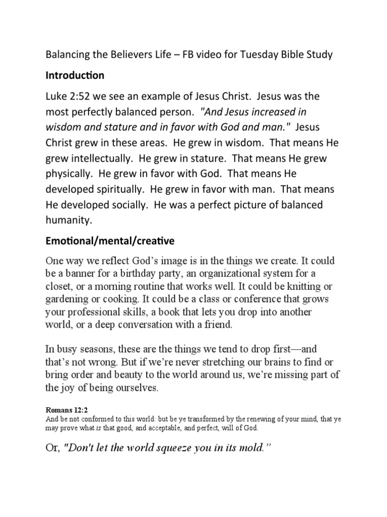 Balancing The Believers Life | PDF | Jesus | Bible