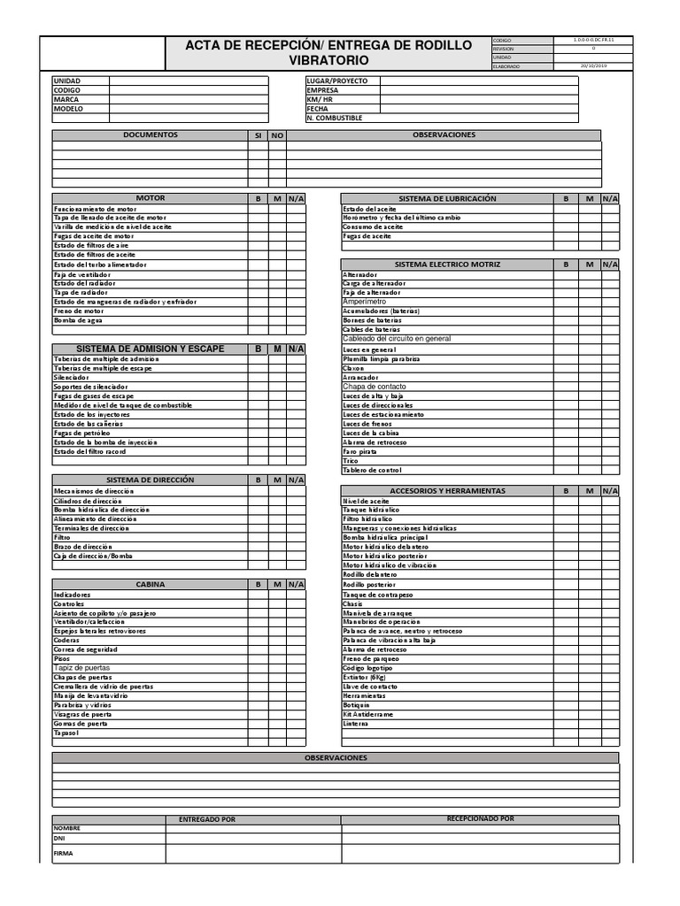 Formato de Entrega de Rodillo | PDF | Inyección de combustible | Vehículos