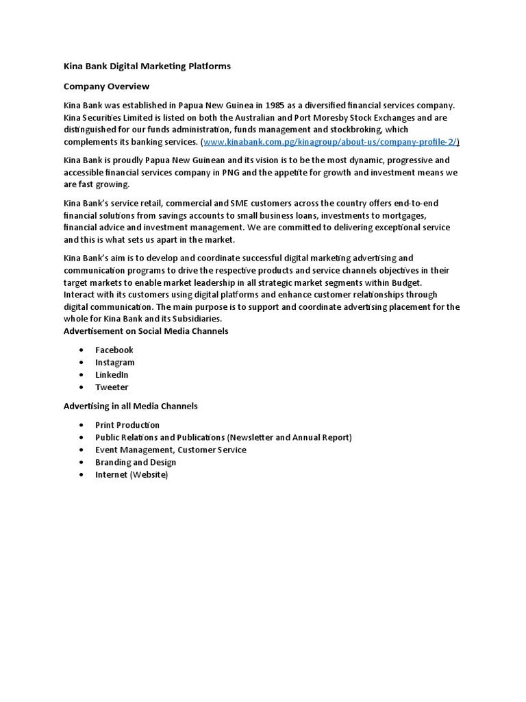Kina Bank Digital Marketing Platforms | PDF | Papua New Guinea ...