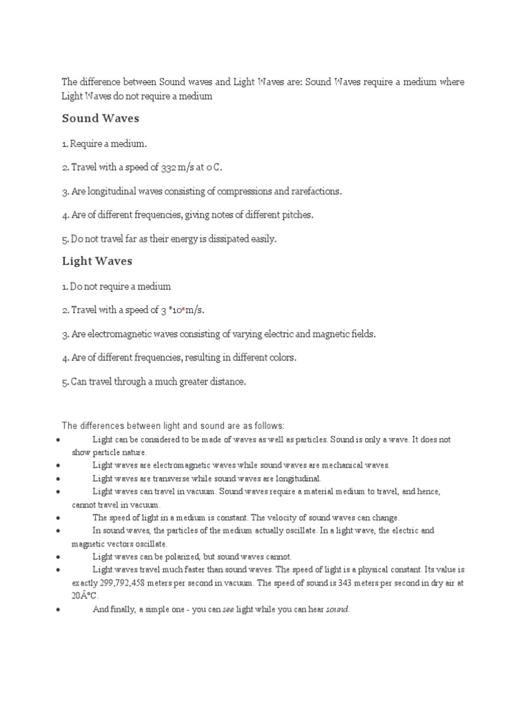 The Difference Between Sound Waves and Light Waves Are | PDF | Waves ...