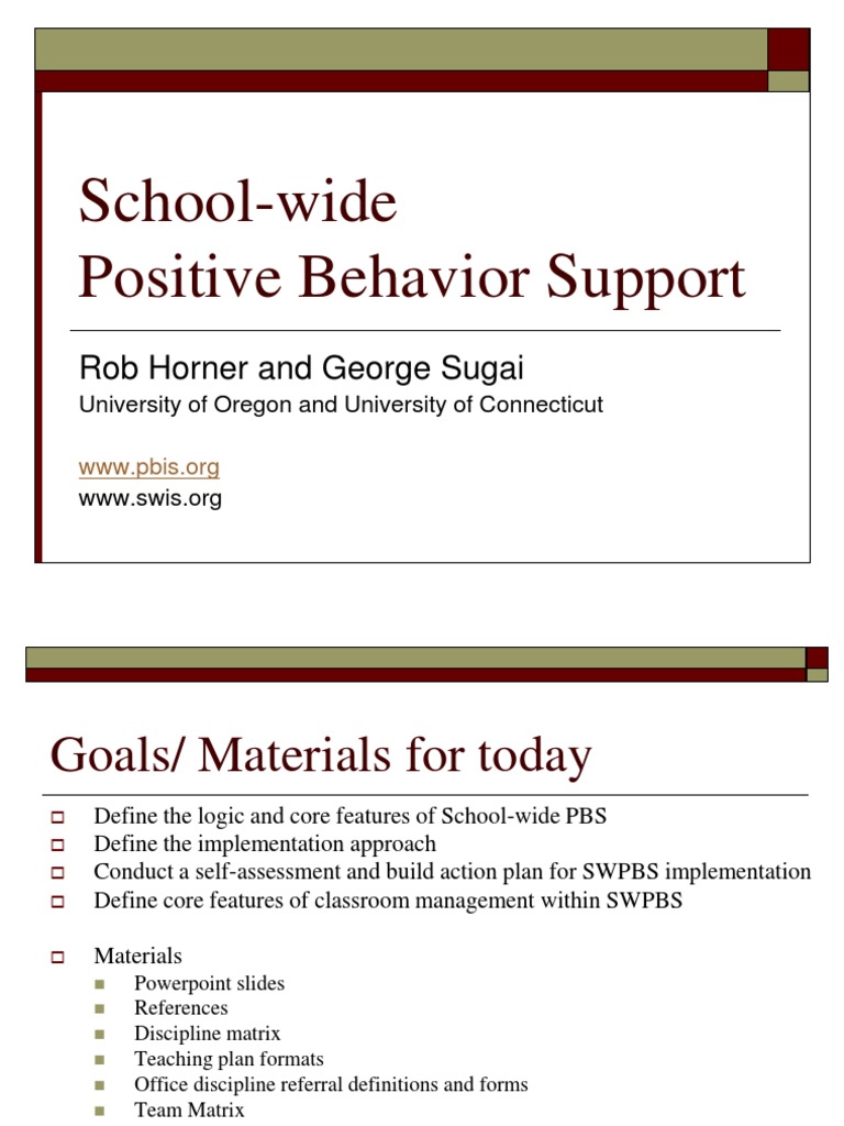 School-Wide Positive Behavior Support: Rob Horner and George Sugai ...