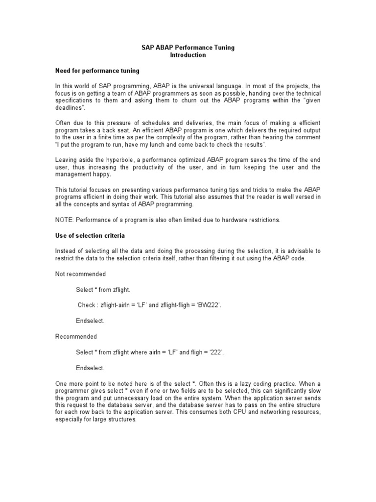 SAP ABAP Performance Tuning | PDF | Databases | Computer Science
