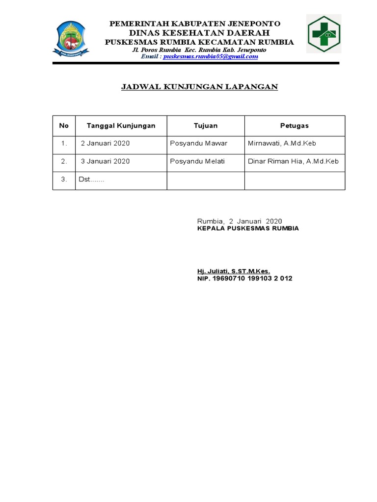 Contoh Format Jadwal Kunjungan | PDF