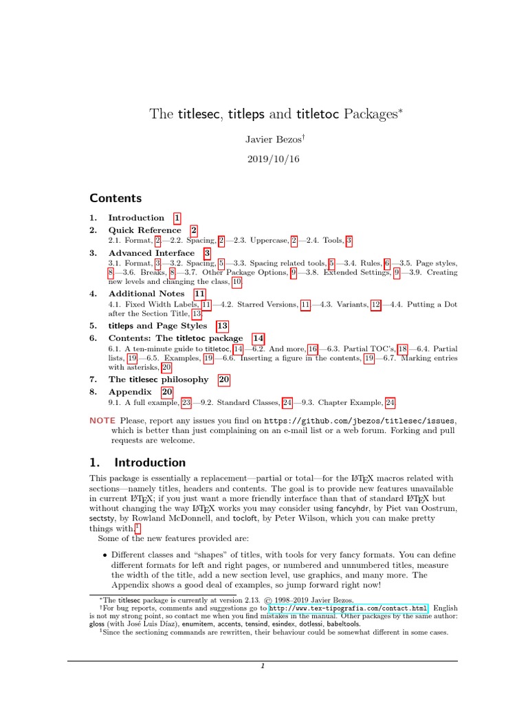 The Titlesec, Titleps and Titletoc Packages | PDF | Te X | Parameter (Computer Programming)