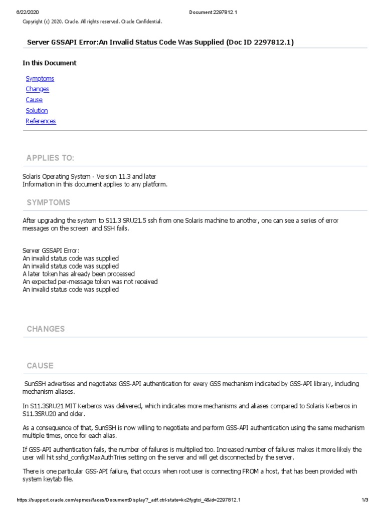 Applies To:: Server GSSAPI Error:An Invalid Status Code Was Supplied (Doc ID 2297812.1) | PDF ...