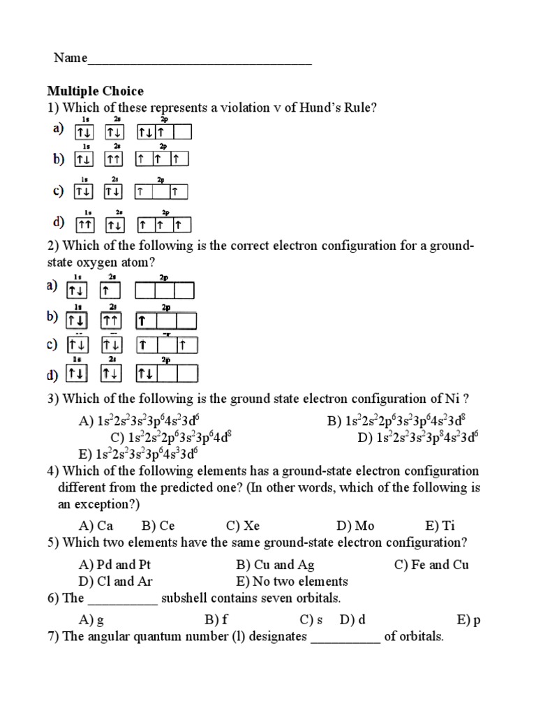 Electron Configurations MCQ | PDF | Electron Configuration | Atomic Orbital