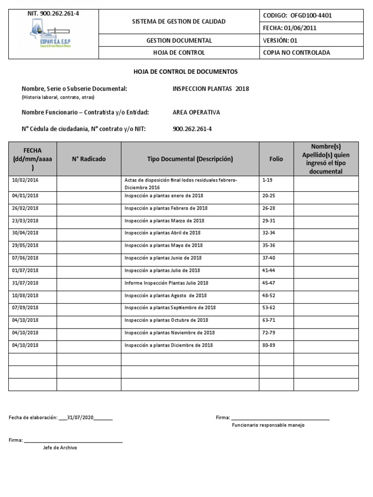 Hoja de Control Archivo | PDF | Business