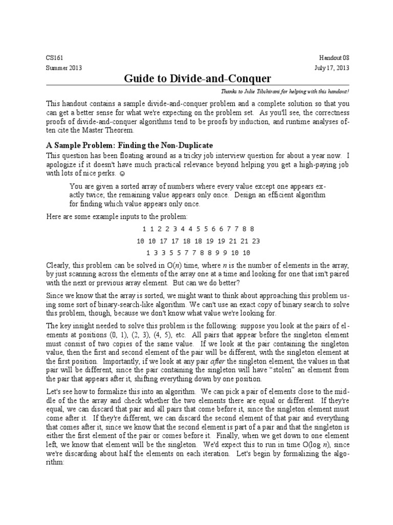 Guide To Divide-and-Conquer | PDF | Recurrence Relation | Algorithms