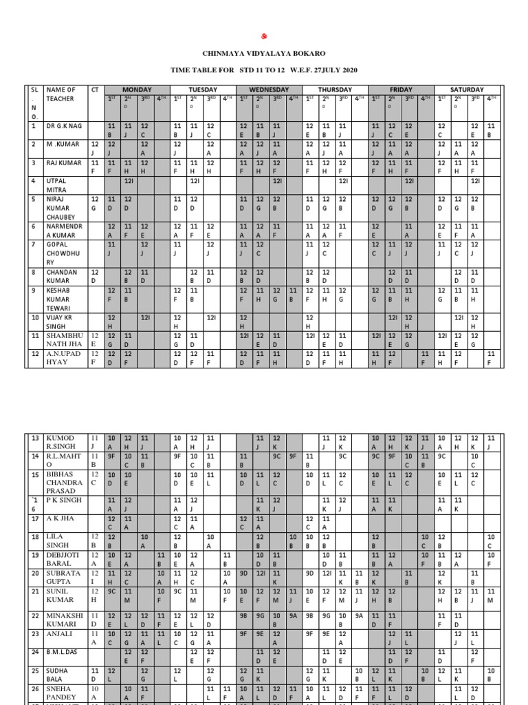 Time - Table - STD - 11 - and - 12 - Wef - 27 July | PDF | Sikhism