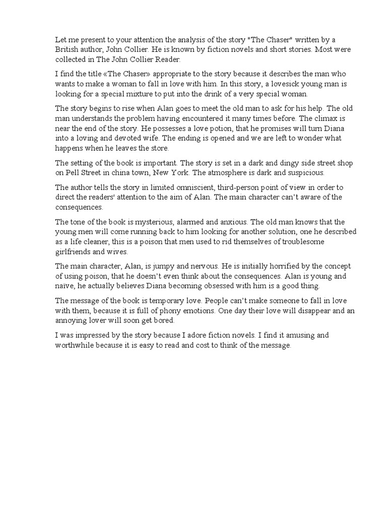 Analysis of "The Chaser" by John Collier | PDF | Mystery, Thriller ...