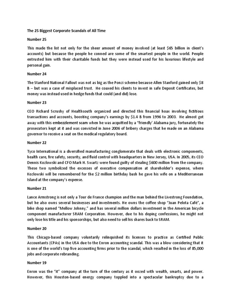 The 25 Biggest Corporate Scandals of All Time | PDF | Libor | Corporate Law