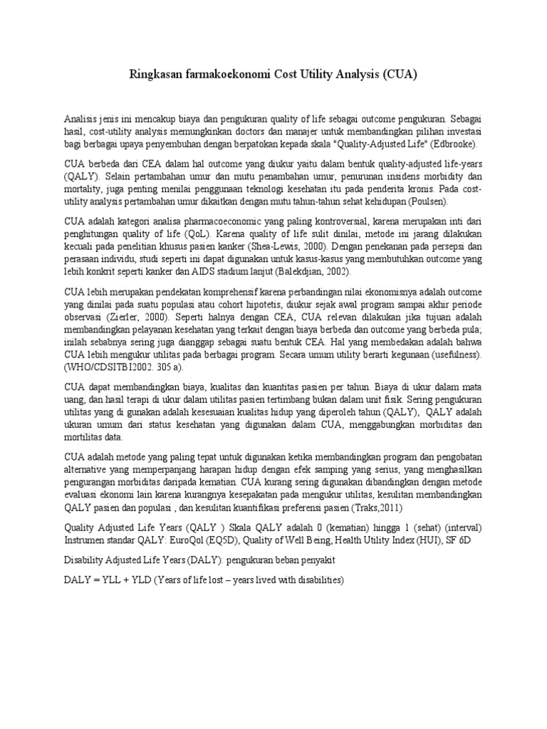 Ringkasan Farmakoekonomi Cost Utility Analysis | PDF