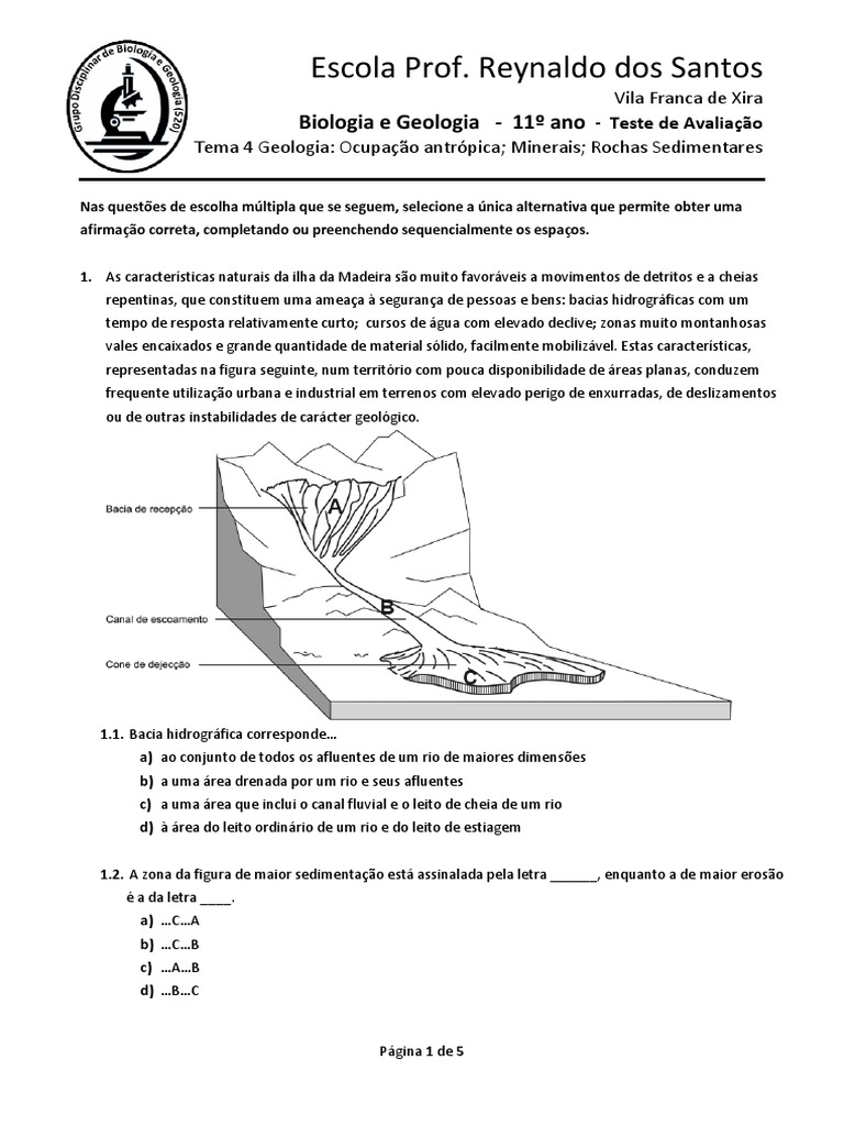Avaliação de Geologia do 11o ano: Ocupação antrópica, Minerais e Rochas ...