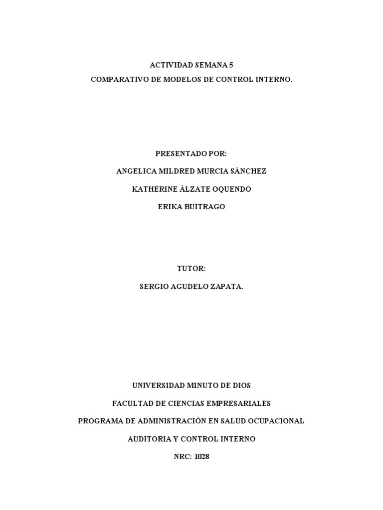 Modelos de control interno COSO, MECI, COCO y Cadbury | PDF ...
