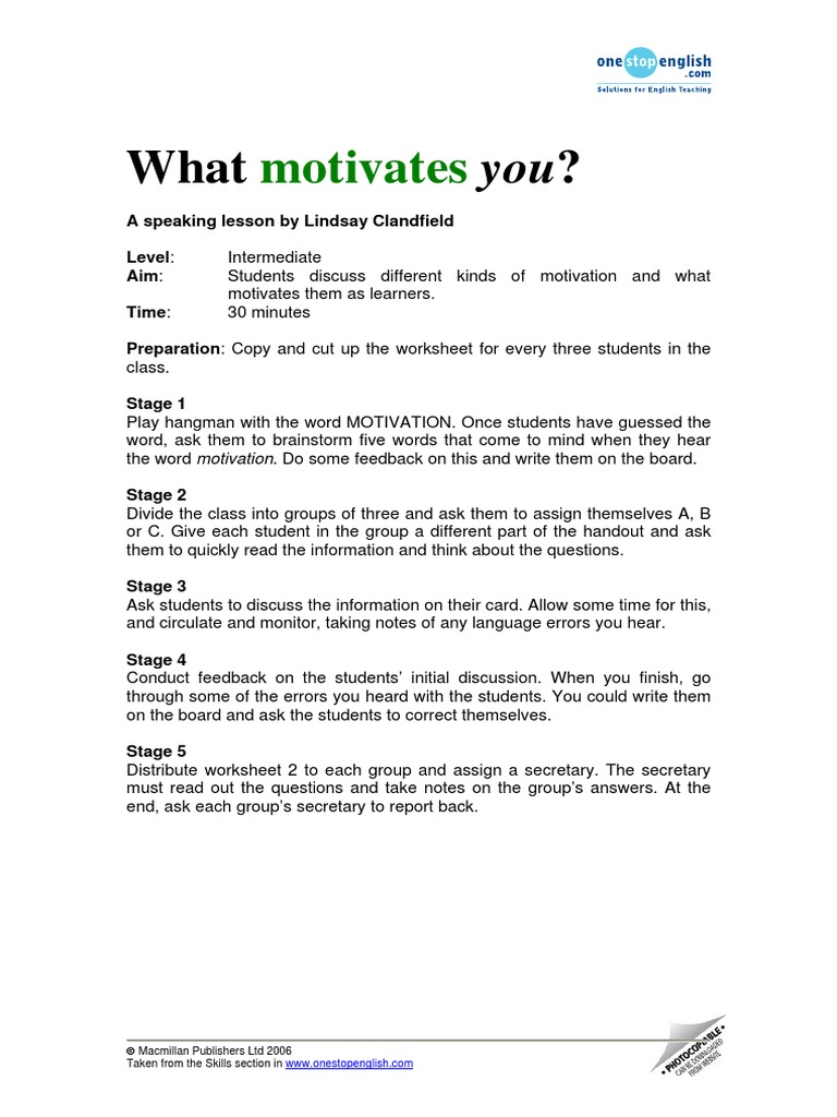 Lesson Plan-What - Motivates - You | PDF | Motivation | Motivational