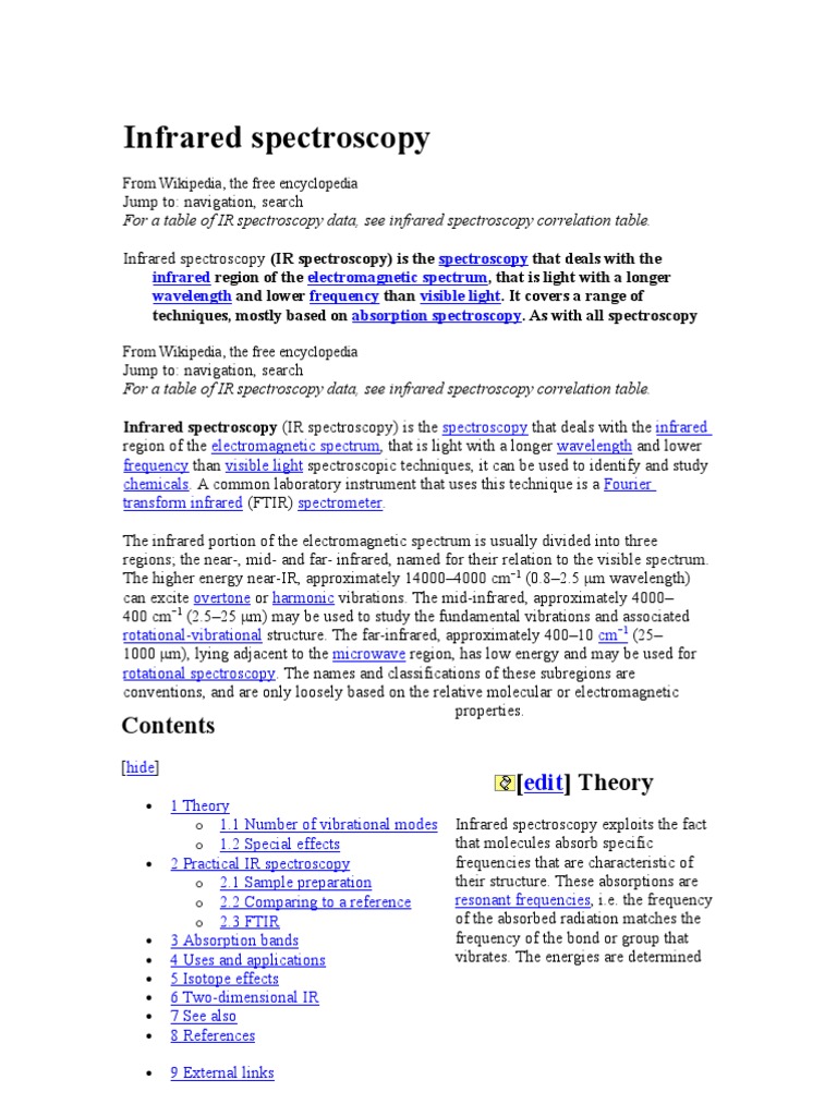 Infrared Spectroscopy: For A Table of IR Spectroscopy Data, See ...