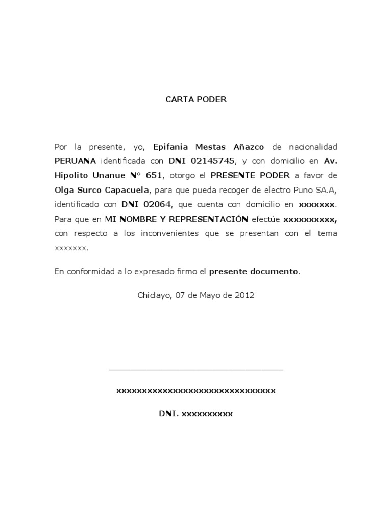 Ejemplo de Carta Poder Simple | PDF