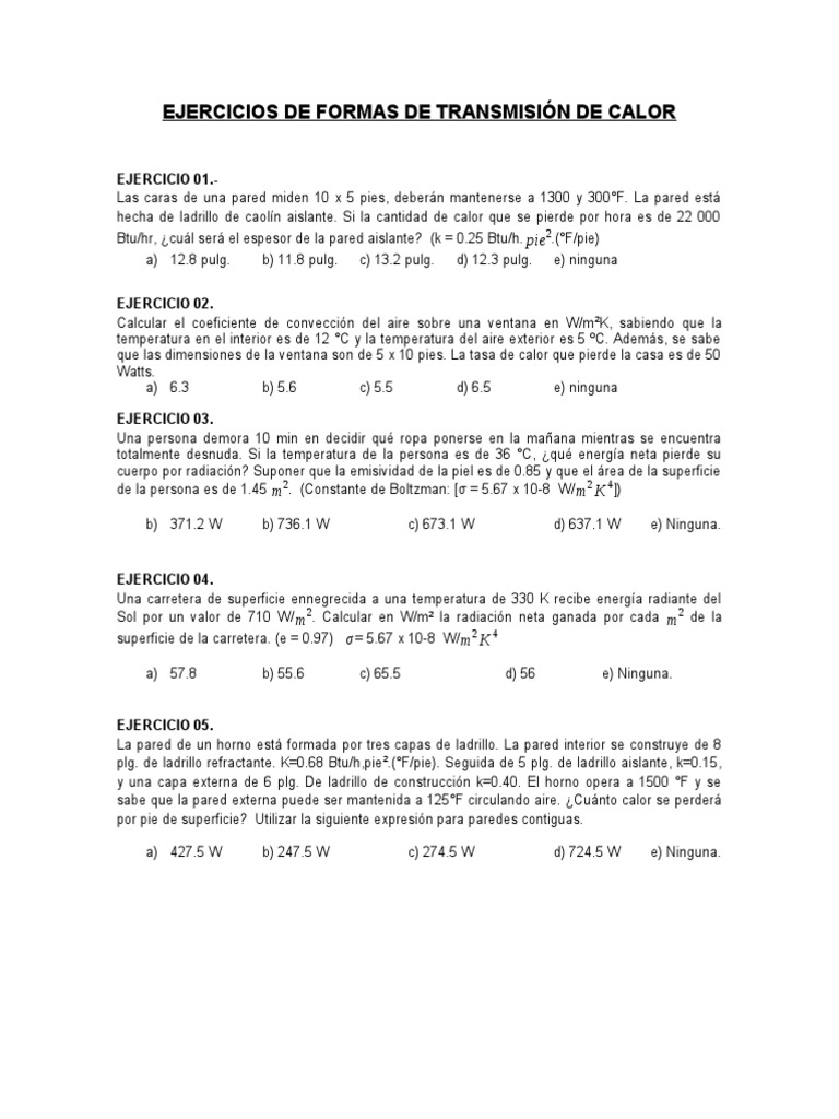 Ejercicios de Formas de Transmisión de Calor | PDF