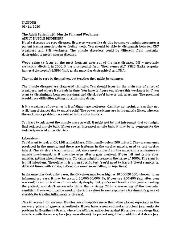 Neurology Notes 1 | PDF | Muscular Dystrophy | Muscle