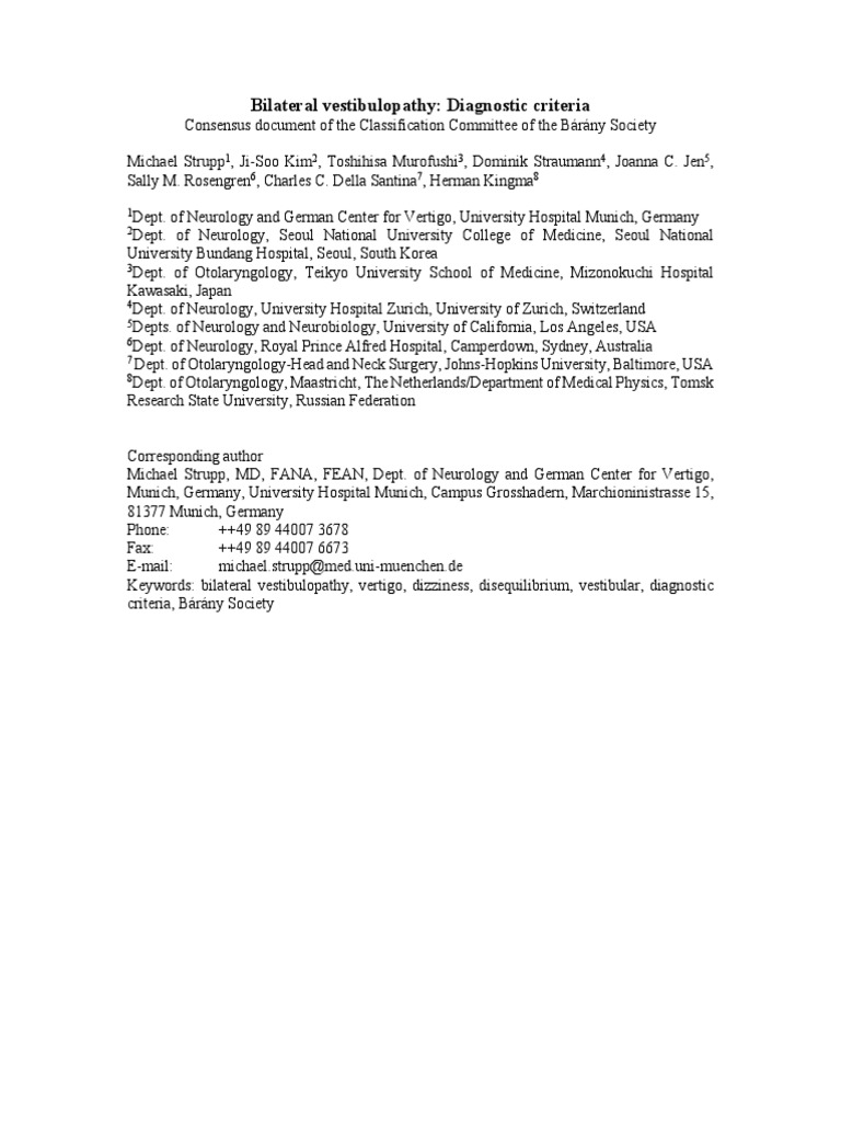 Bilateral Vestibulopathy: Diagnostic Criteria | PDF | Genetic Disorder ...