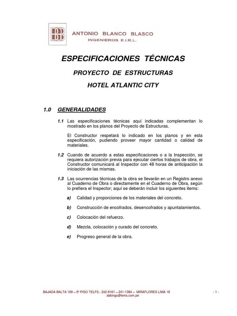 Especificaciones Técnicas Estructuras Hotel Atlantic City.pdf | PDF | Fundación (Ingeniería ...