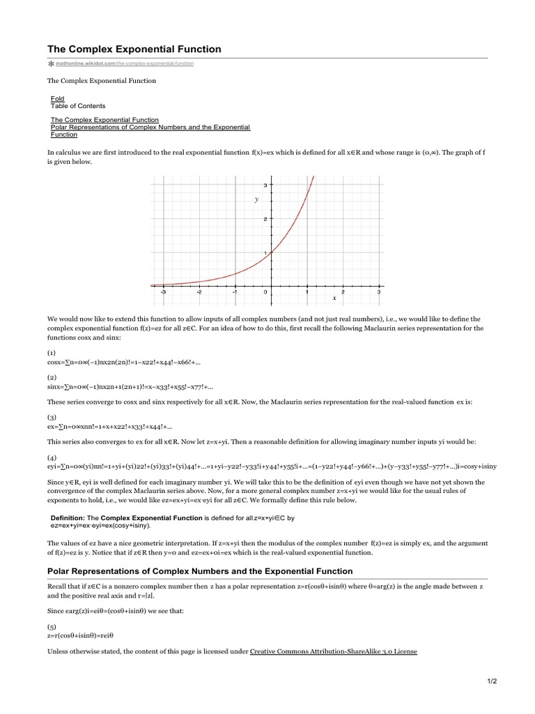 The Complex Exponential Function | PDF | Complex Number | Function ...