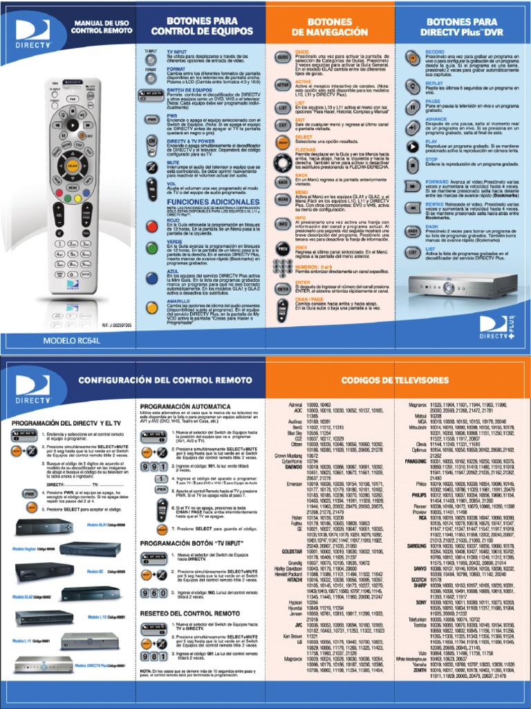 Manual de Uso Control Remoto RC64L PDF | PDF