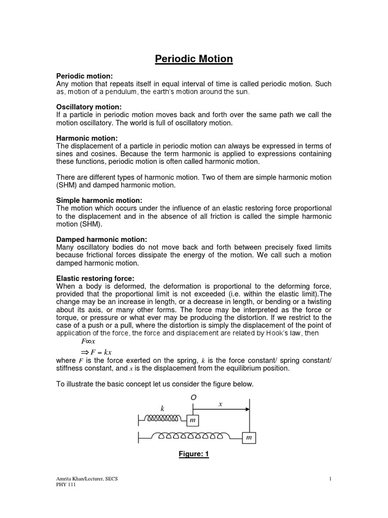 PHY11101 - Periodic Motion | PDF | Oscillation | Force