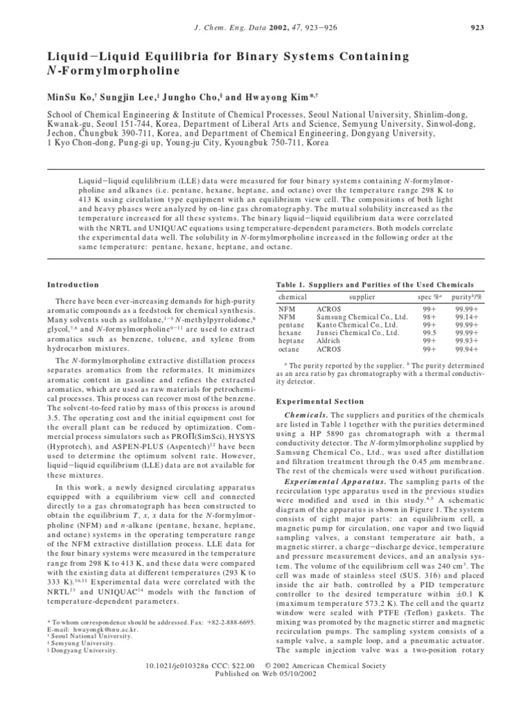 N-Formylmorpholine: Liquid-Liquid Equilibria For Binary Systems ...