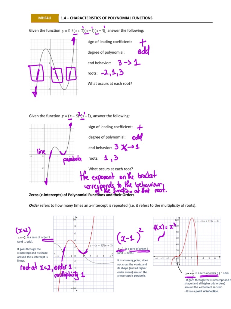 1.04 Characteristics of Polynomial Functions (FILLED In) PDF | Download ...