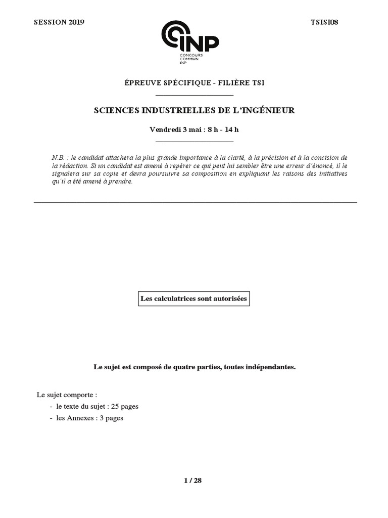 Ccinp Tsi 2019 Kryole Sujet | PDF
