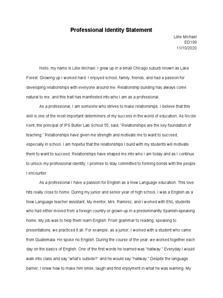 Professional Identity Statement 1 | PDF | Inclusion (Education ...