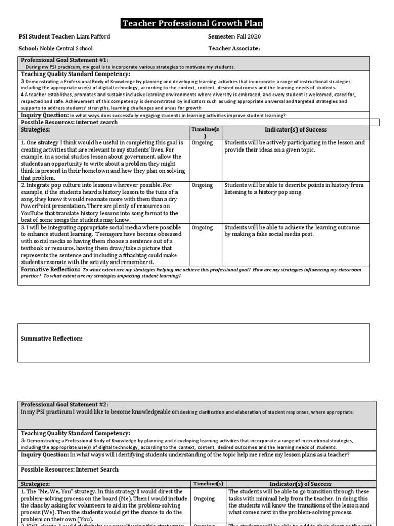 Teacher Professional Growth Plan | PDF | Competence (Human Resources ...