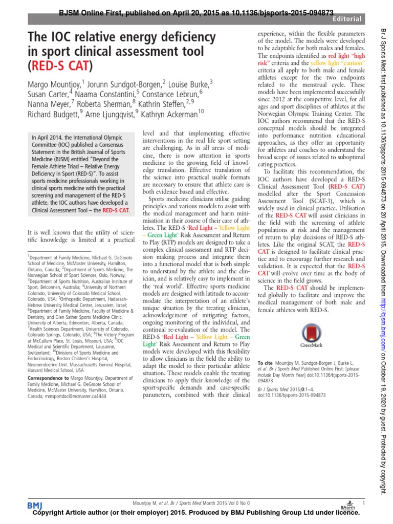 Red-S Cat: The IOC Relative Energy de Ficiency in Sport Clinical ...