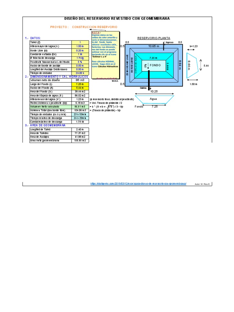 Diseno Del Reservorio Revestido Con Geomembrana ÑAHUINCUCHO | PDF