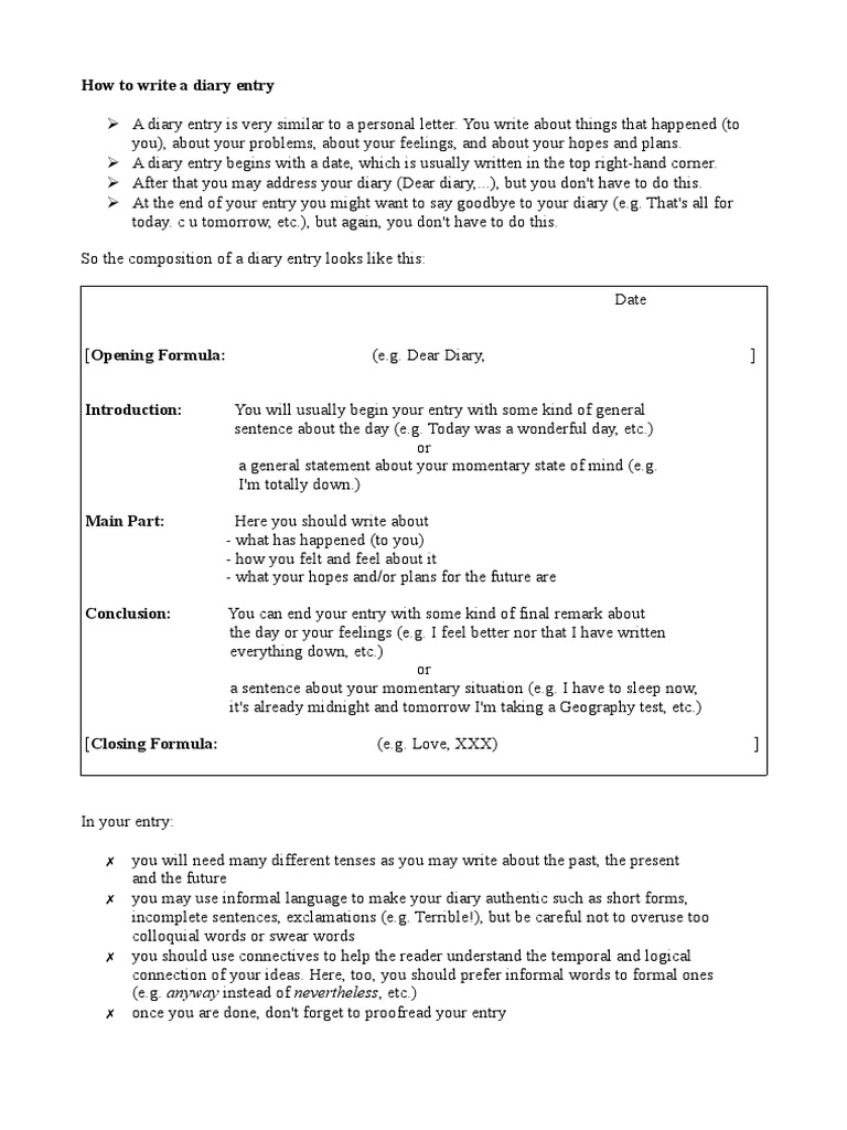 How To Write A Diary Entry PDF | PDF | Sentence (Linguistics) | Grammar