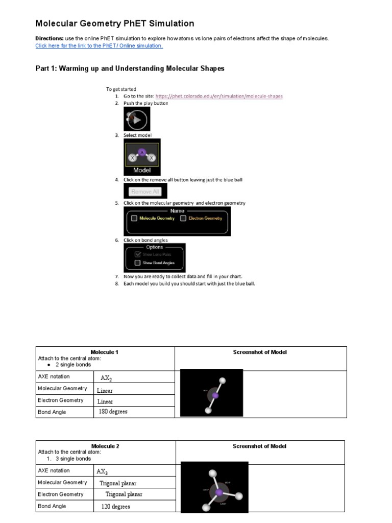 Exploring Molecular Shapes Through a PhET Simulation | PDF | Covalent ...