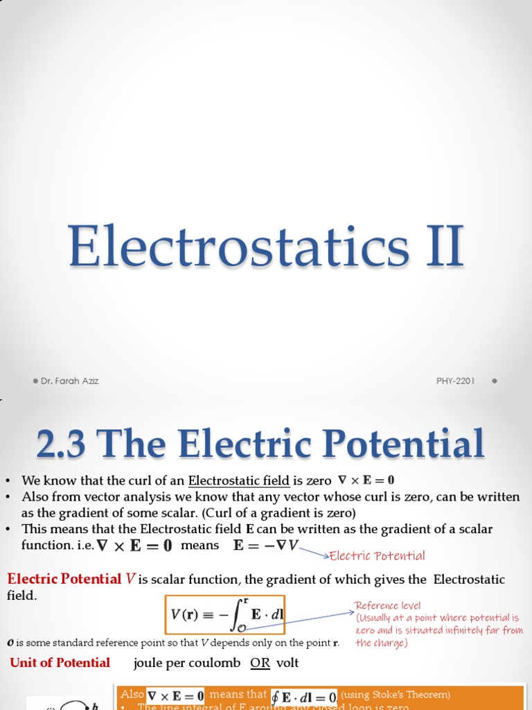 Electrostatics II: Dr. Farah Aziz PHY-2201 | PDF | Electric Field | Electrostatics