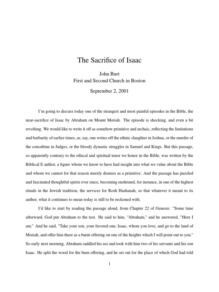 The Sacrifice of Isaac: John Burt First and Second Church in Boston ...